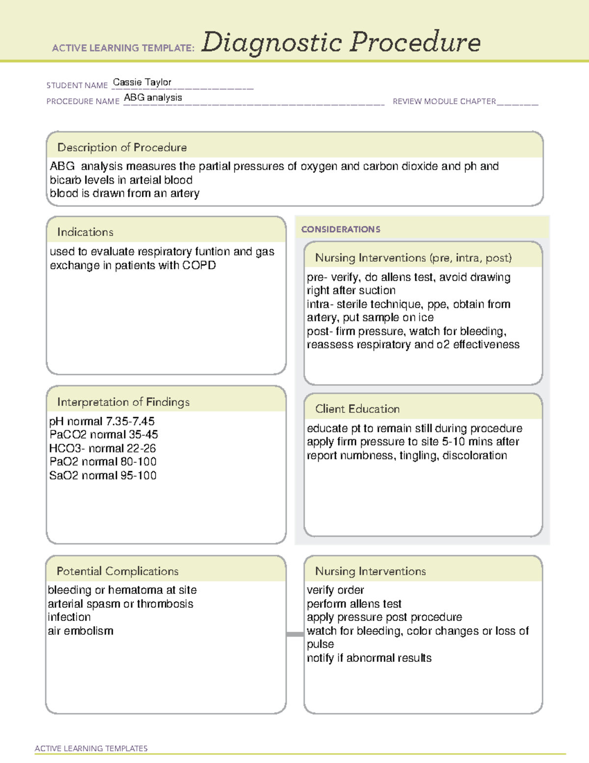 ACTIVE LEARNING TEMPLATE: ABG Analysis Procedure Review - Studocu