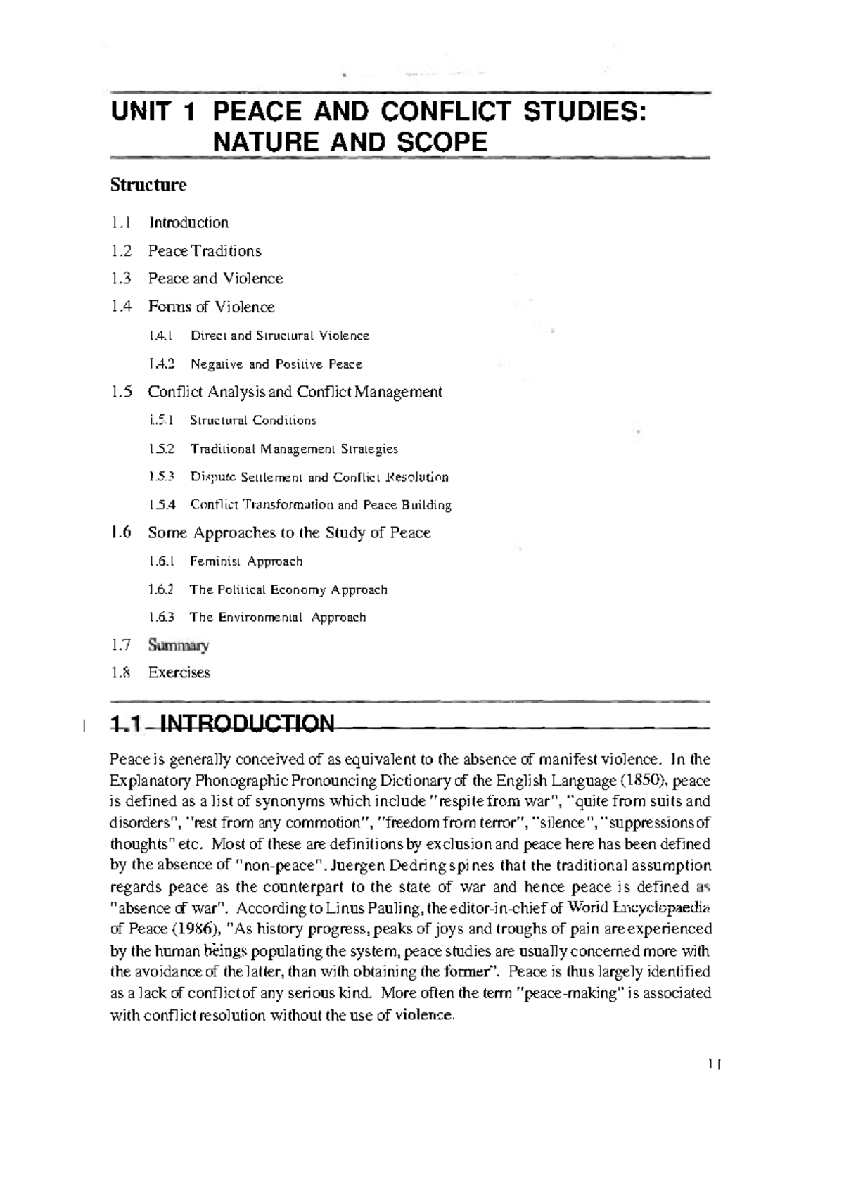 Lec 01 Unit-1 Understanding Peace and Conflict: Concepts and Traditions ...