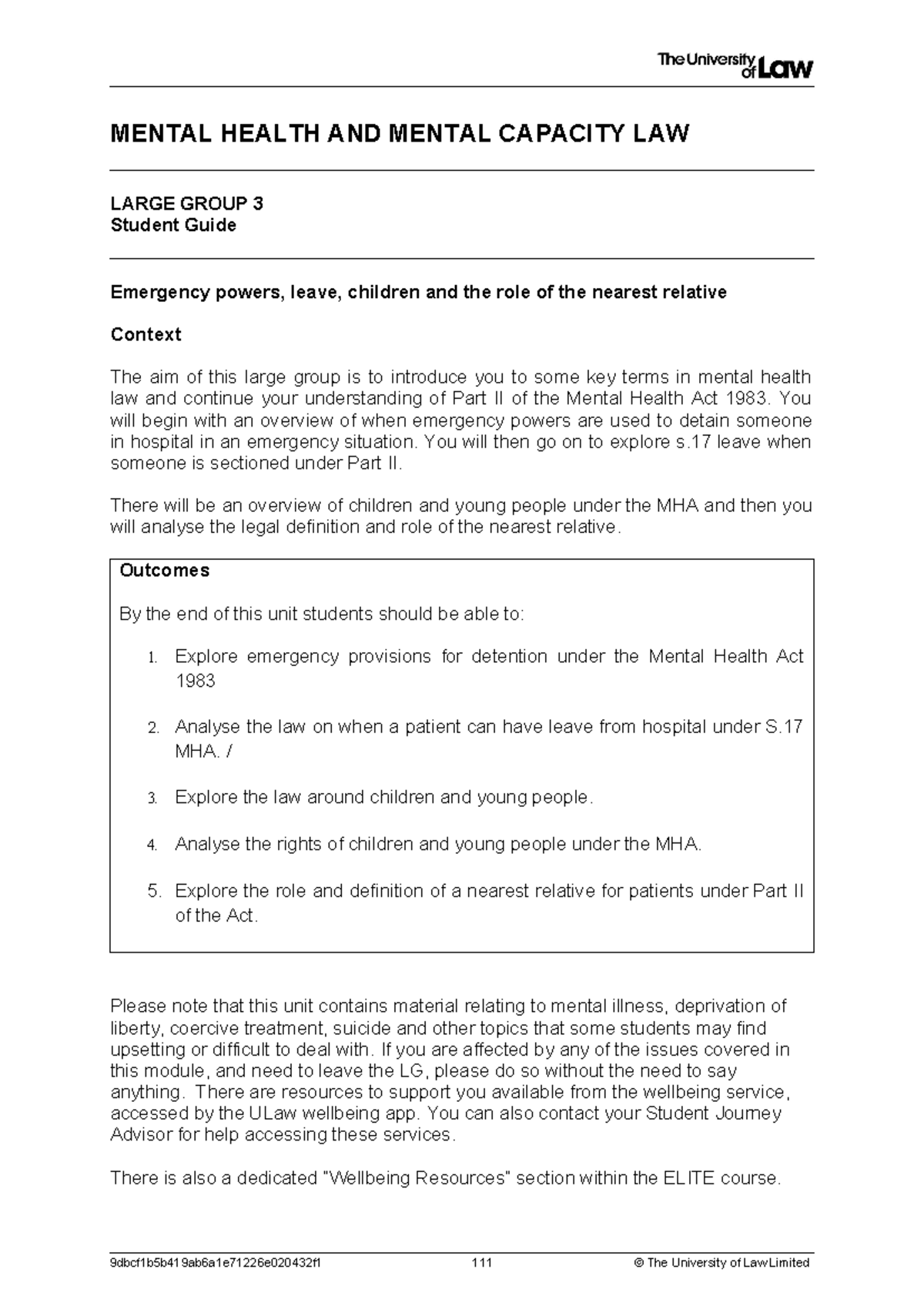 Unit 3 - Mental Health Act 1983: Large Group Student Guide - Studocu