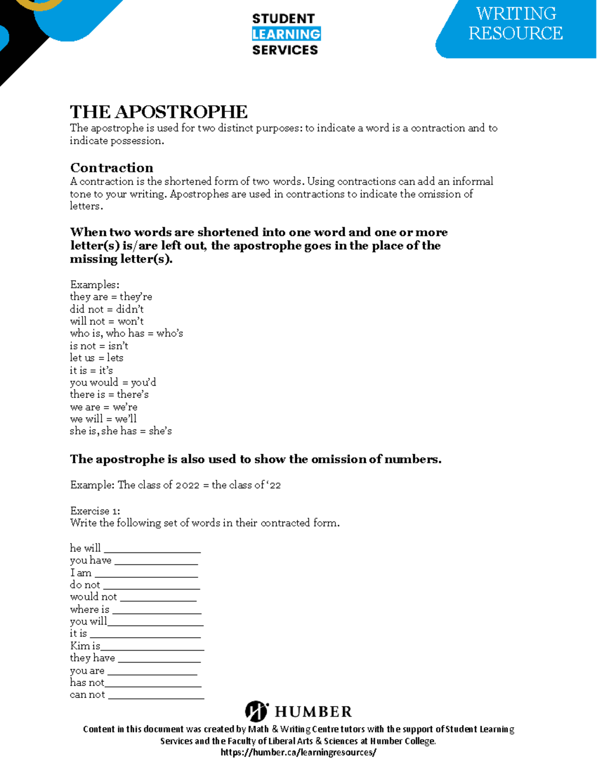 Apostrophe usage and exercises for writing skills - Studocu