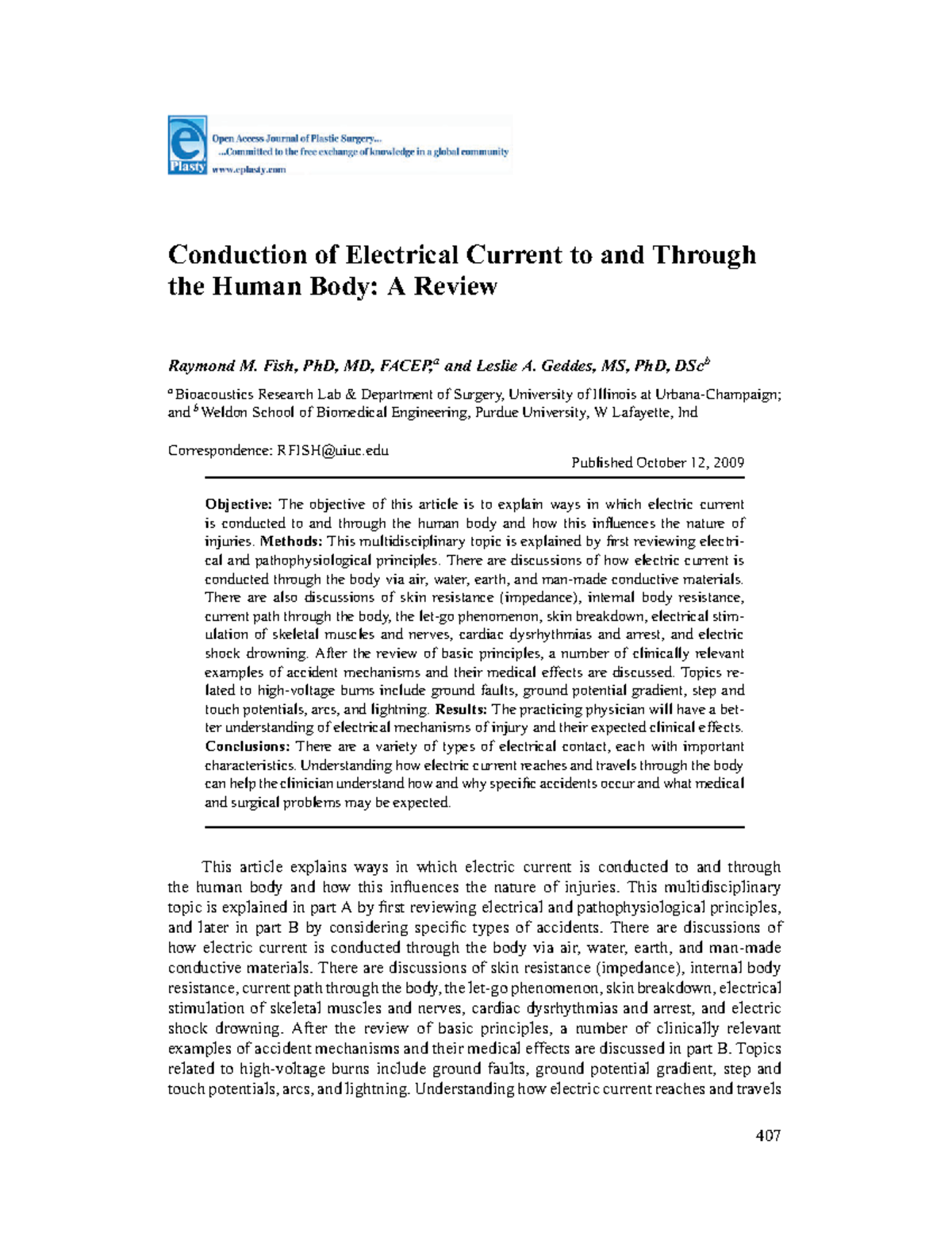 Conduction of Electrical Current to and Through Human's Body - Fish ...