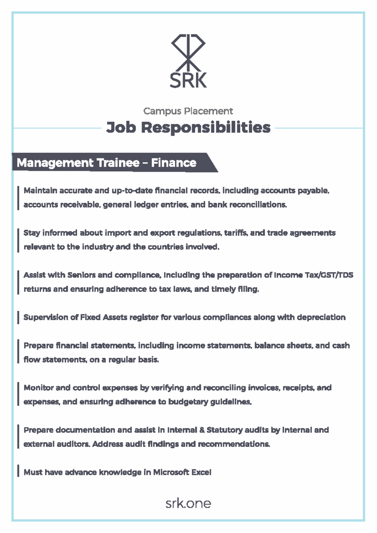 SRK Management Trainee Job Responsibilities Overview and Details - Studocu
