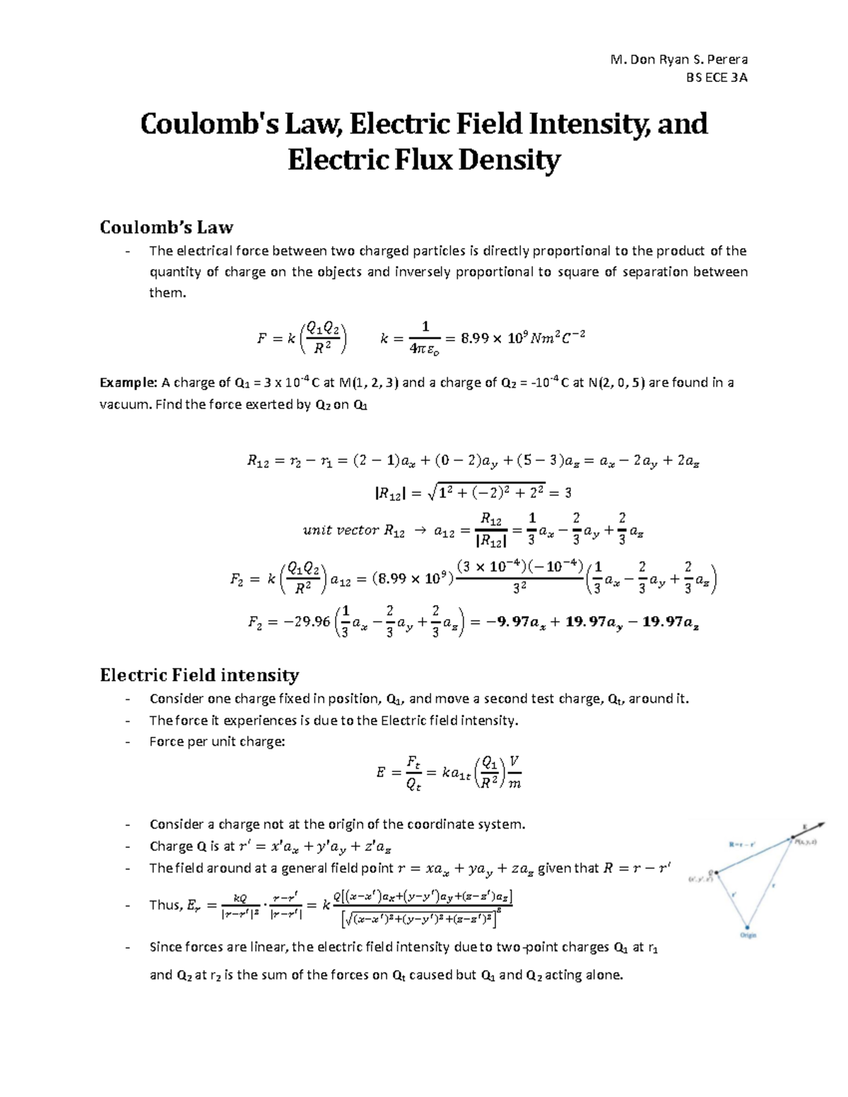 Coulomb's Law and Electric Fields: A Comprehensive Study (BS ECE 3A ...