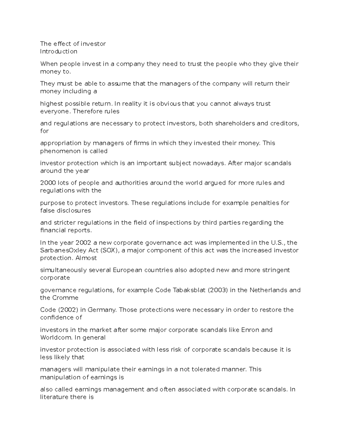 Investor Protection and Its Impact on Earnings Management: A Study ...