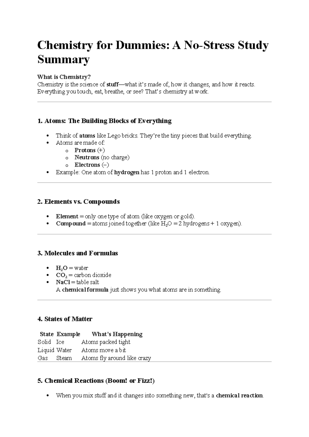Basic Chemistry Notes: Understanding Atoms, Elements, and Reactions ...
