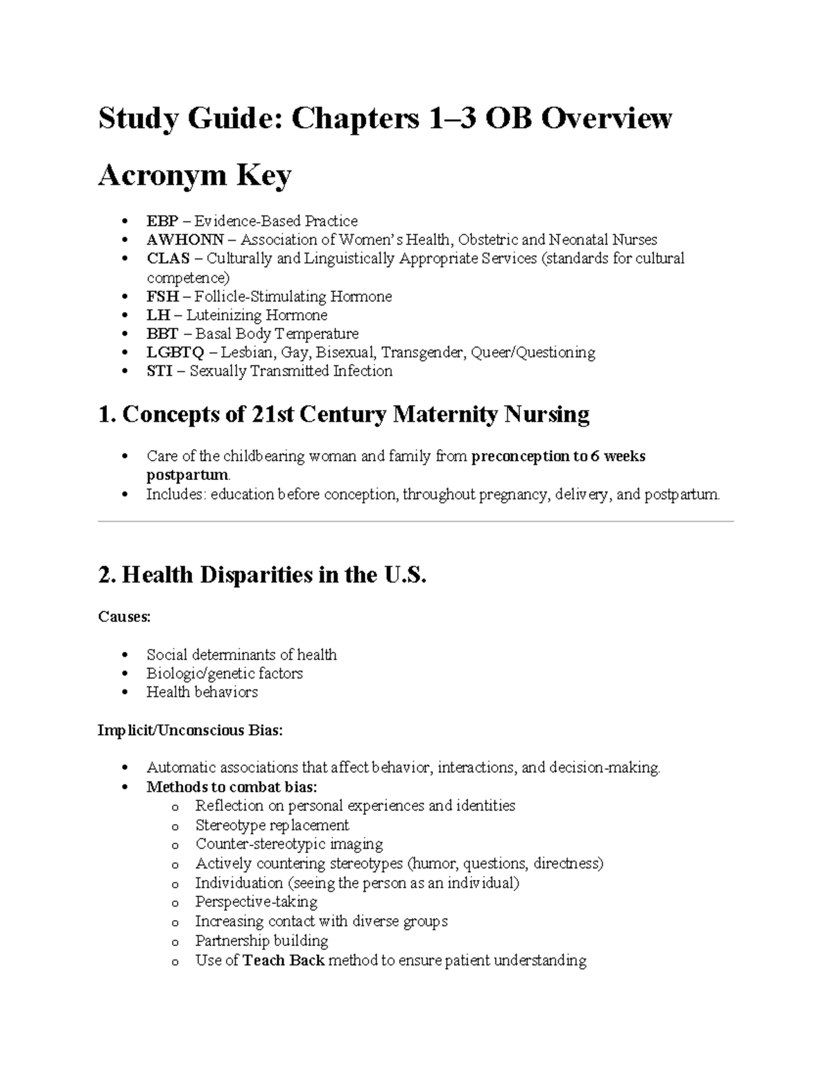 Study Guide: OB Nursing Concepts & EBP Practices for Maternity Care ...