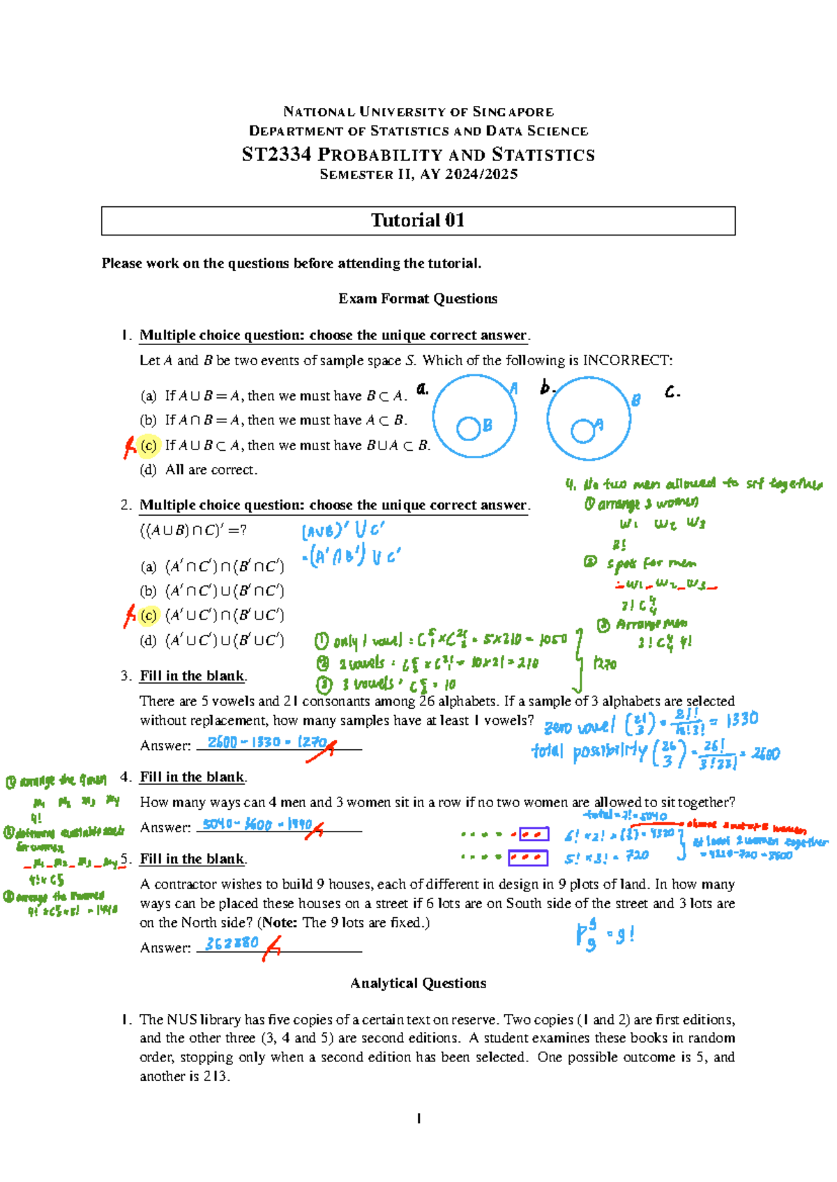 Tutorial+1 - Practice - N ATIONAL U NIVERSITY OF S INGAPORE D EPARTMENT ...
