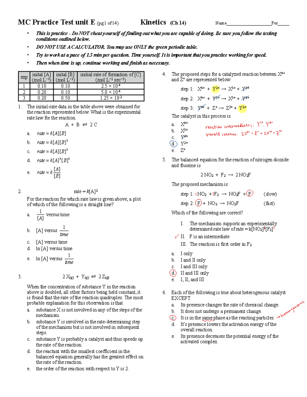 Ap chem kinetics practice test - This is practice - Do NOT cheat ...