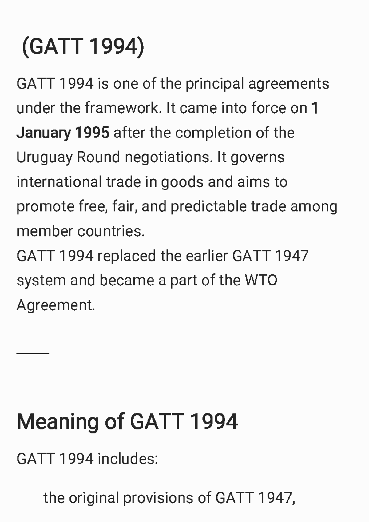 GATT 1994: Key Features and Objectives in International Trade - Studocu