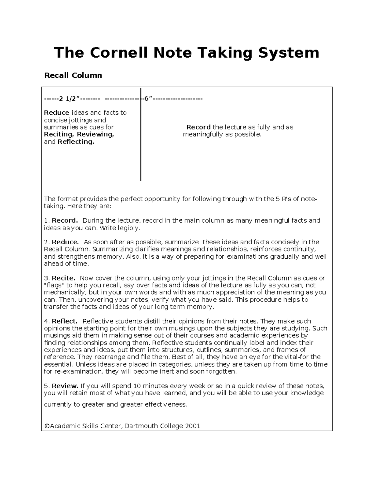 Cornell Note Taking System: Effective Strategies for Recall - Studocu