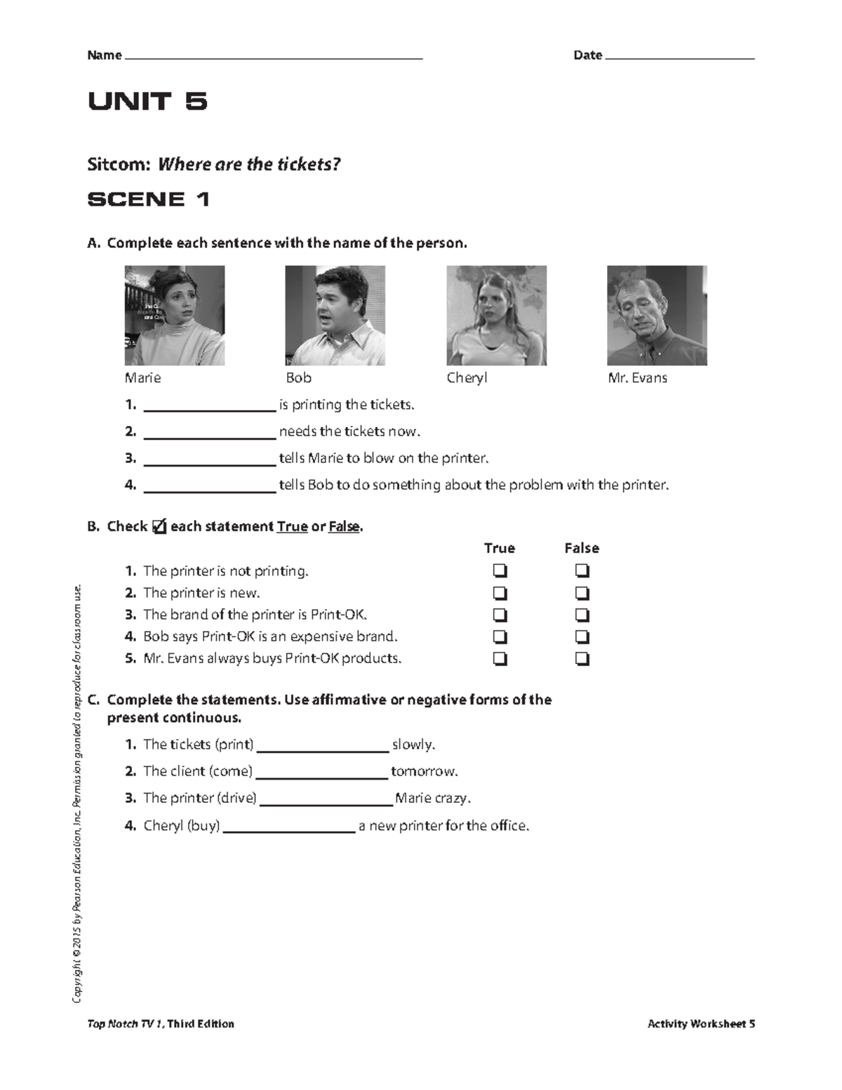 UNIT 05 Sitcom Video Worksheet: Ticket Printing Activity - Studocu
