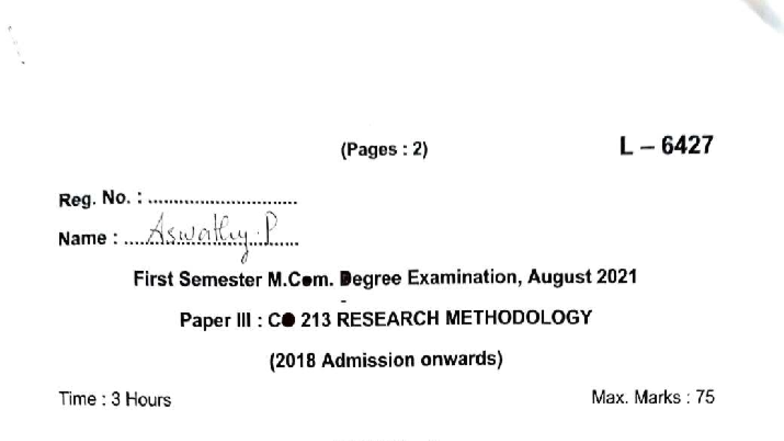 CO 213 Research Methodology Exam Questions - August 2021 - Studocu