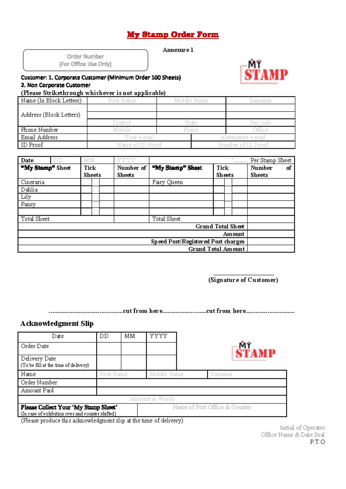 My Stamp Order Form - Nil - Annexure 1 (Please Strikethrough whichever ...