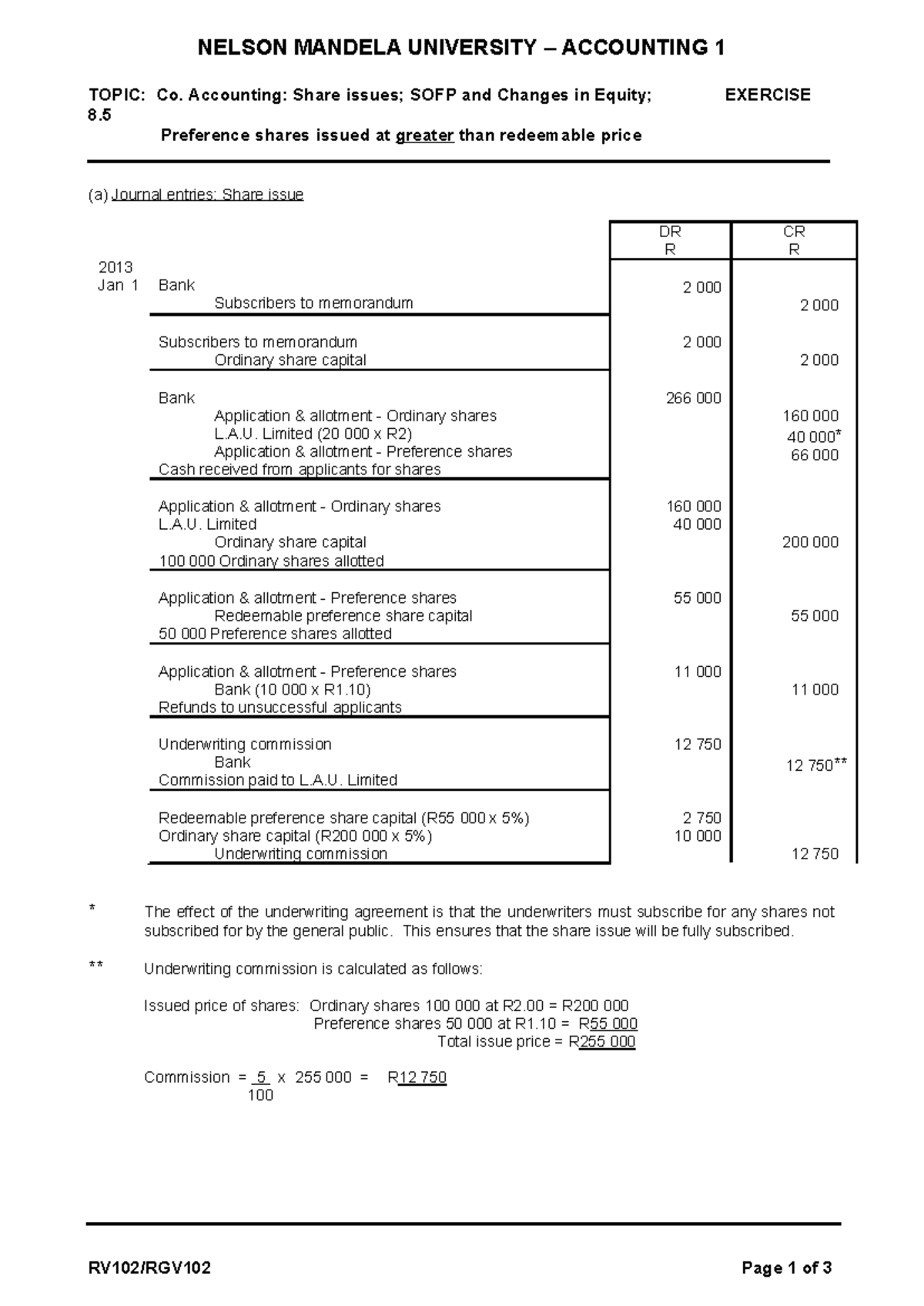 NELSON MANDELA UNIVERSITY ACCOUNTING 1: Co. Accounting SOFP ...