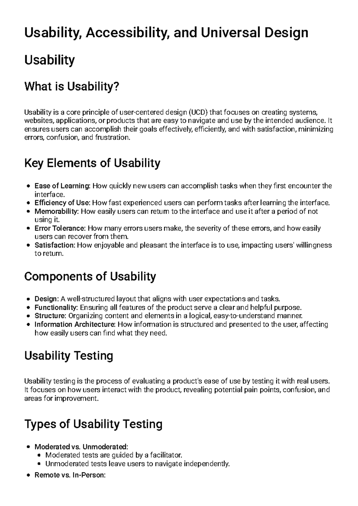 Usability Study Guide (Course Code: 1) - Key Principles & Testing - Studocu