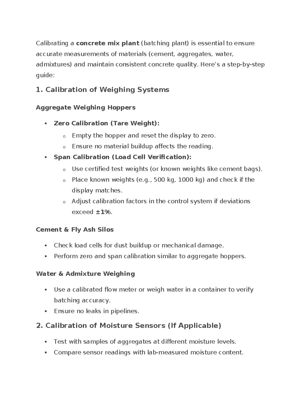 Calibration Procedures for Concrete Mix Plant (Batching Plant) - Studocu