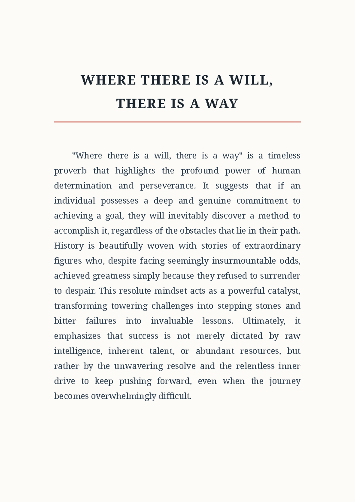 Will and Way: The Power of Determination and Perseverance - Studocu