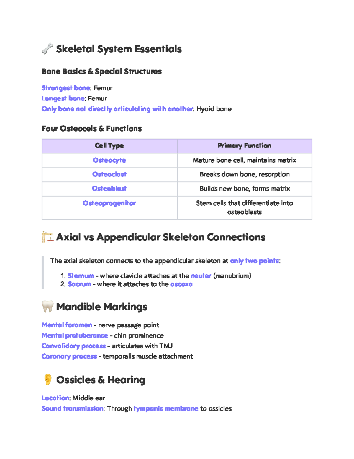 Skeletal System Overview: Anatomy, Functions, and Key Structures - Studocu