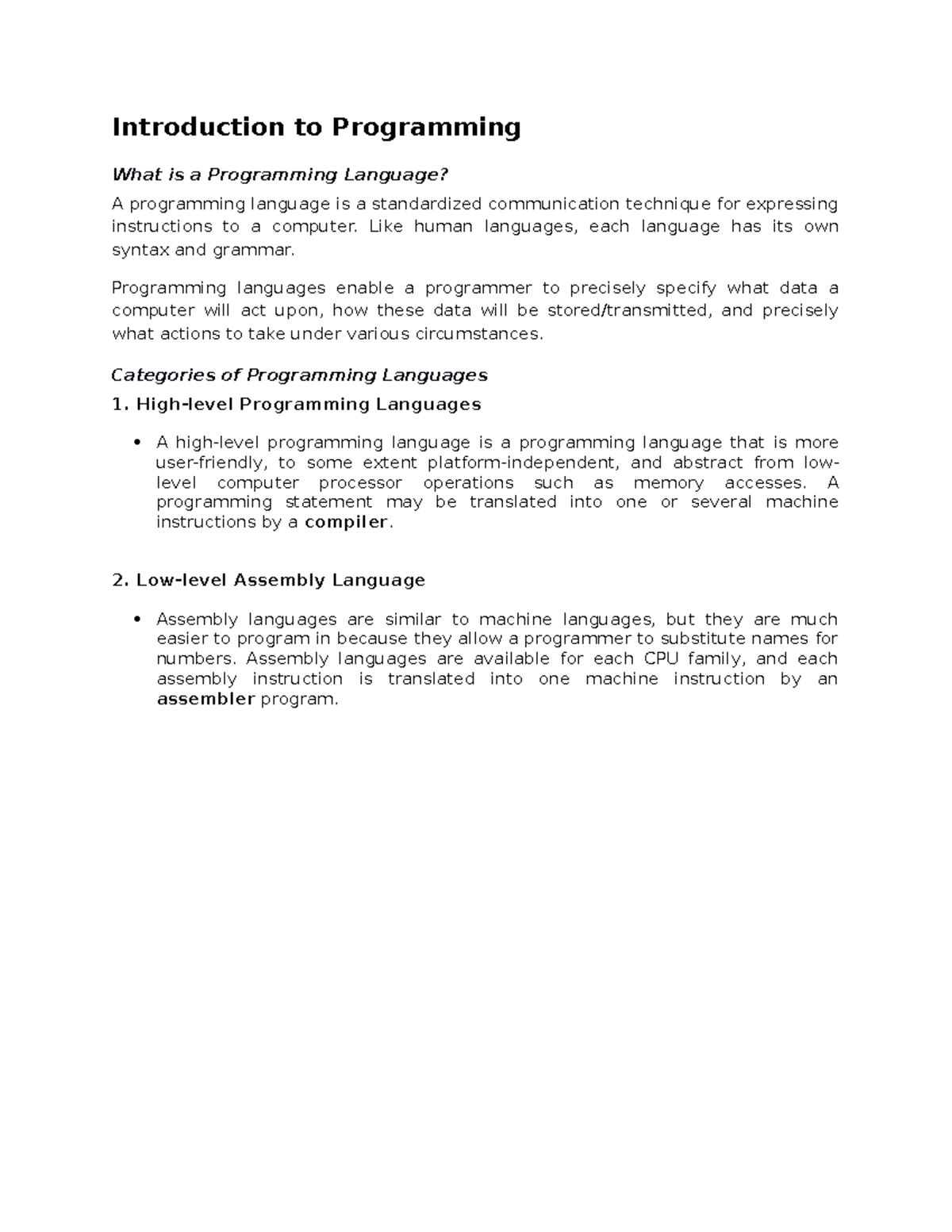 CS101 - Chapter 1: Intro to Programming and Development Life Cycle - Studocu