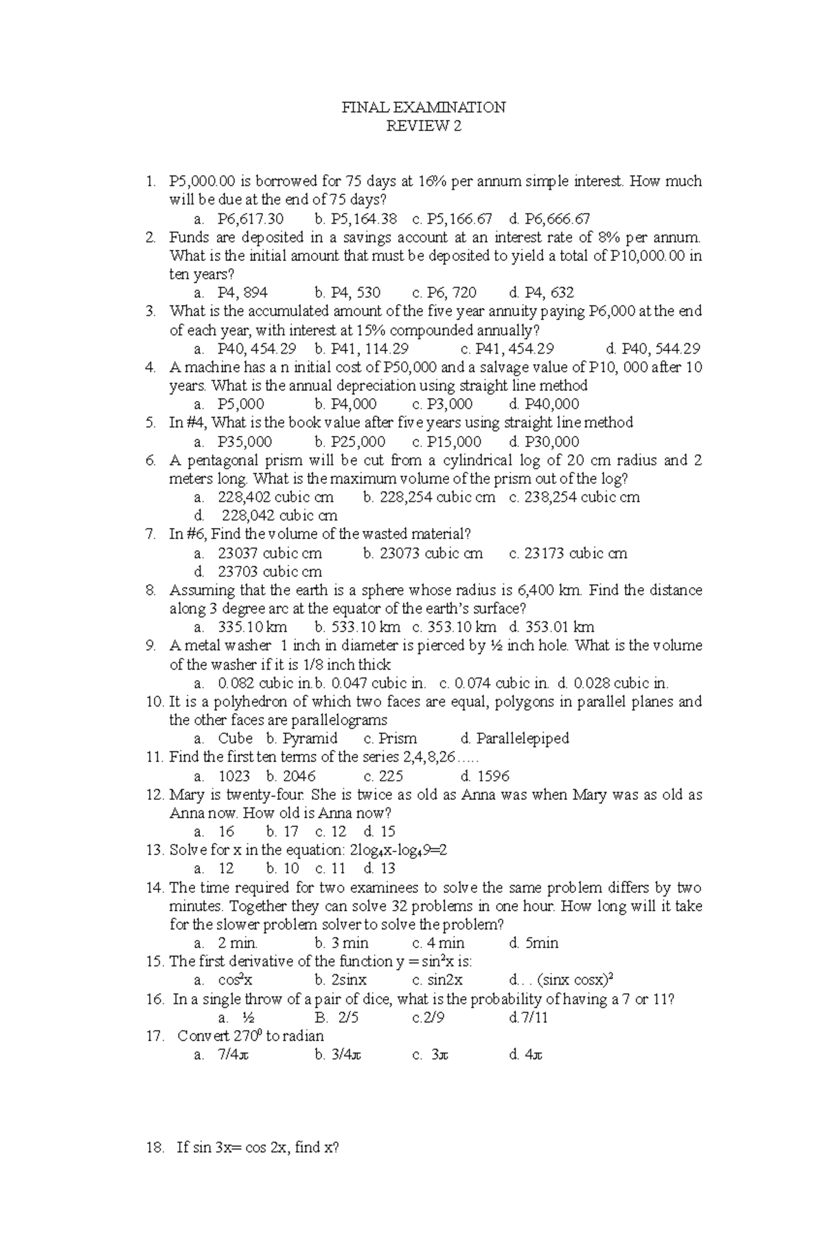 Geodetic Engineering Final Exam Review - Sample Questions and Answers ...