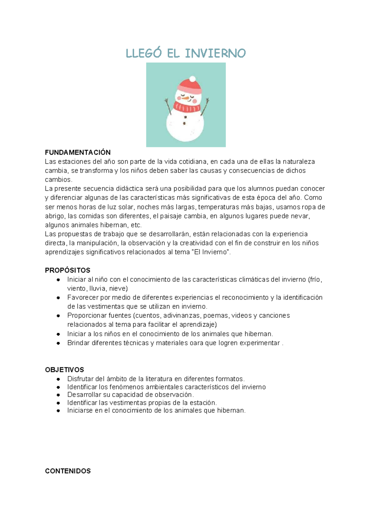 Secuencia Didáctica: Características del Invierno en Niños - Studocu