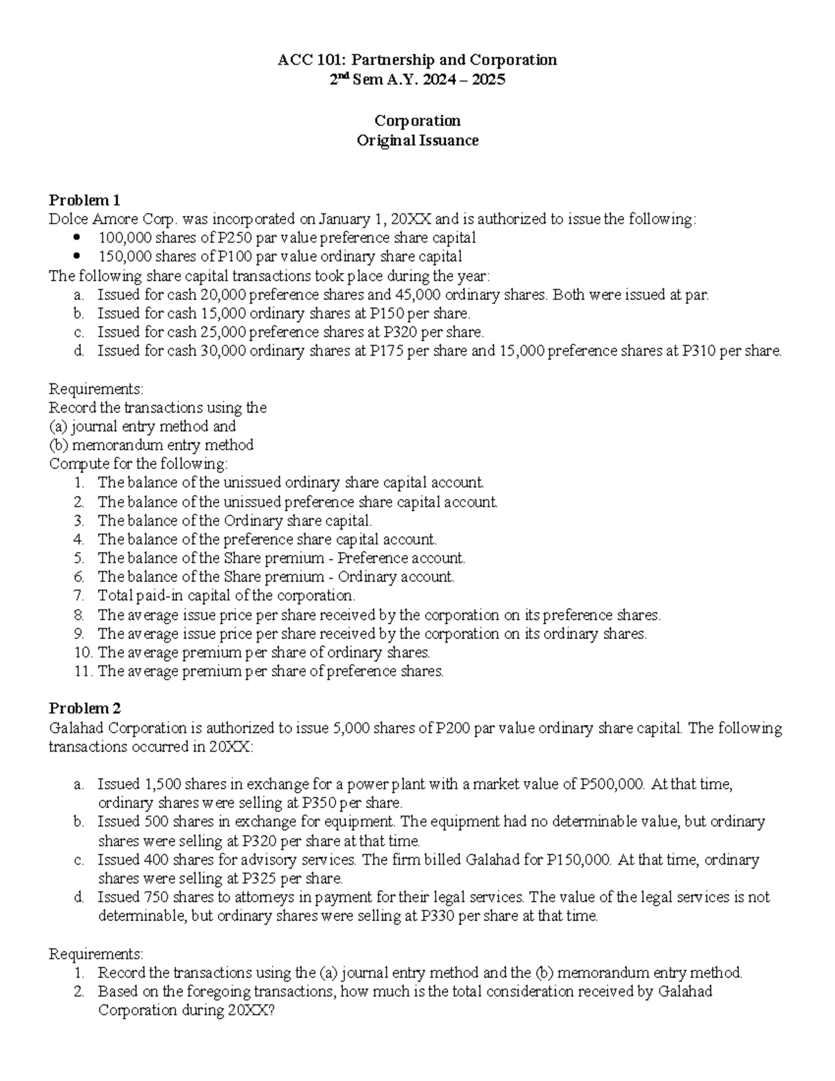 ACC 101: Share Capital Transactions - Original Issuance Analysis - Studocu