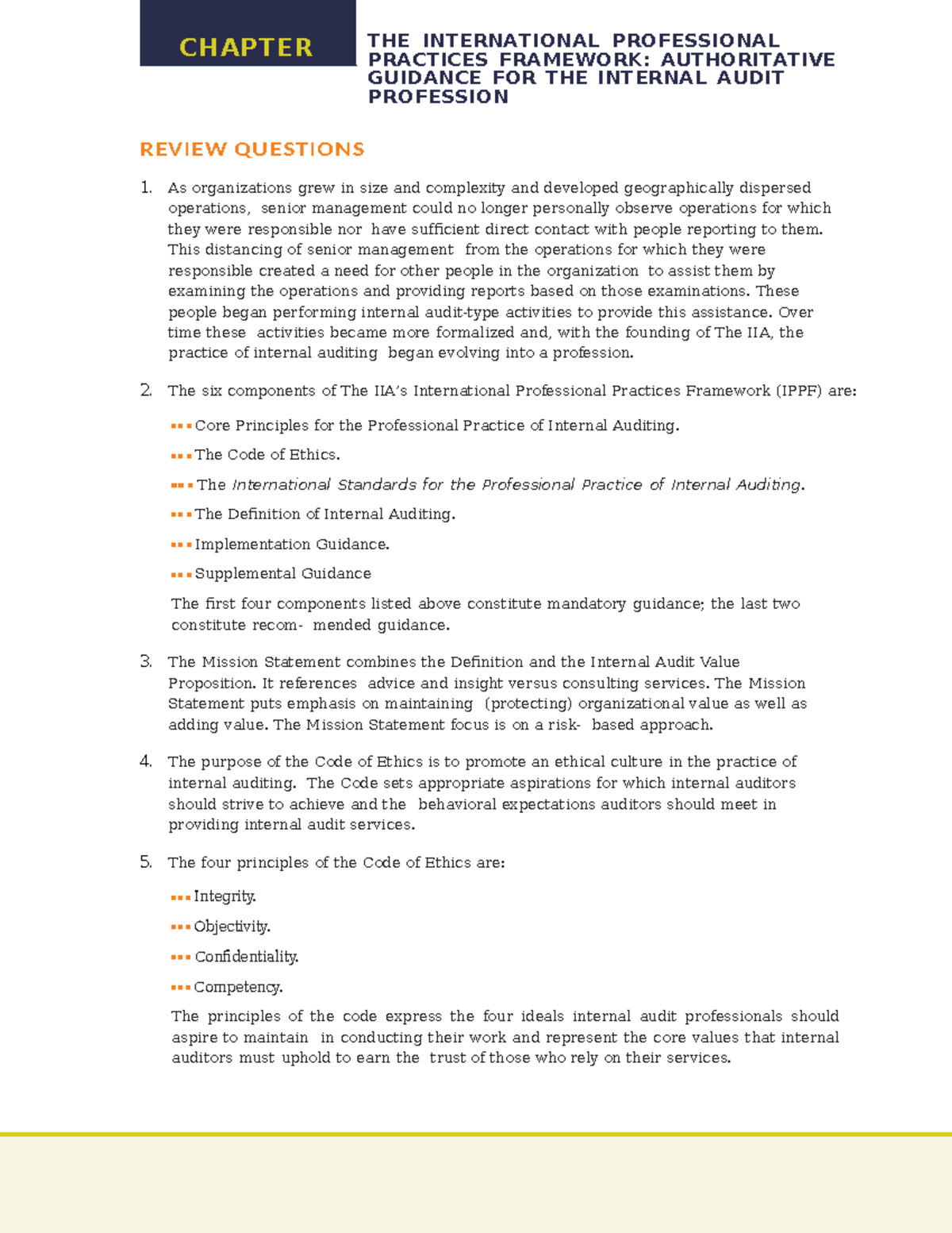 CHAPTER 2: IIA PROFESSIONAL PRACTICES FRAMEWORK - REVIEW QUESTIONS ...