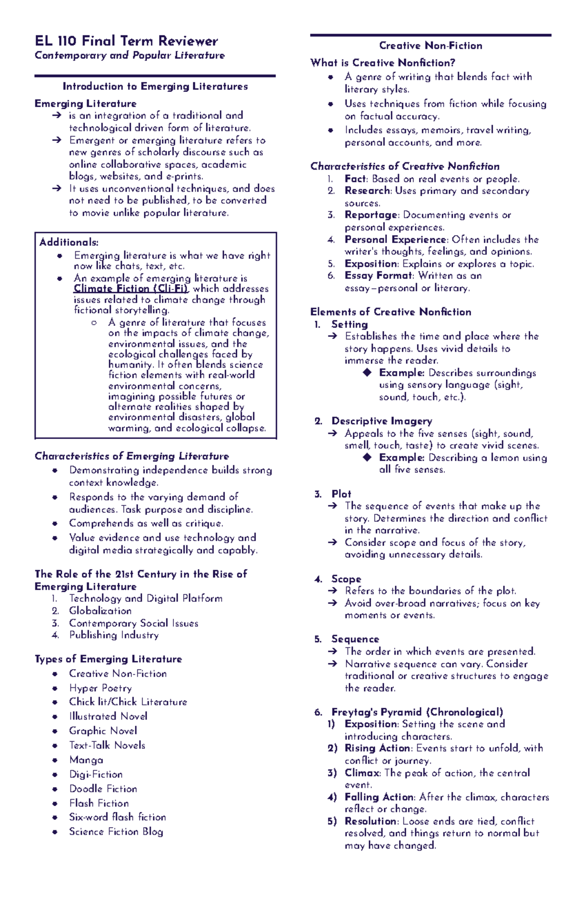 EL 110 Final Exam Reviewer: Contemporary & Emerging Literature Insights ...
