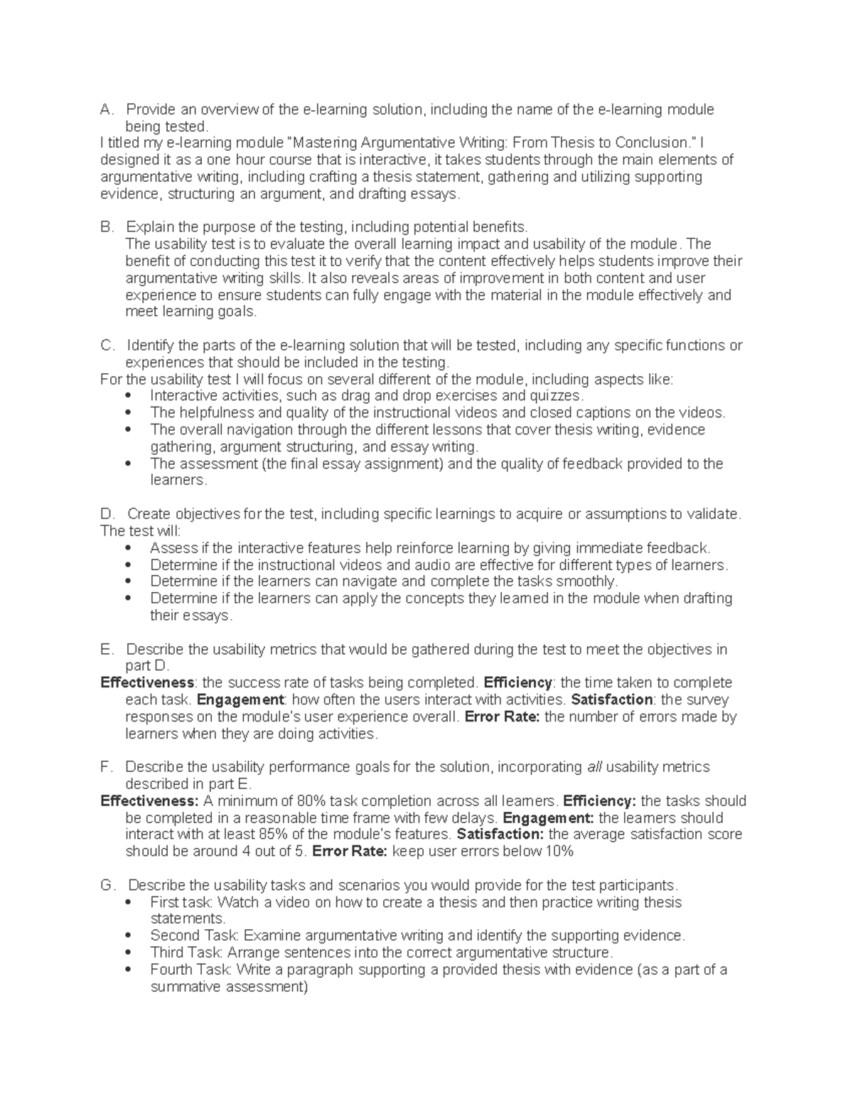 D292 Task 4 - Usability Testing for E-Learning Module Evaluation - Studocu