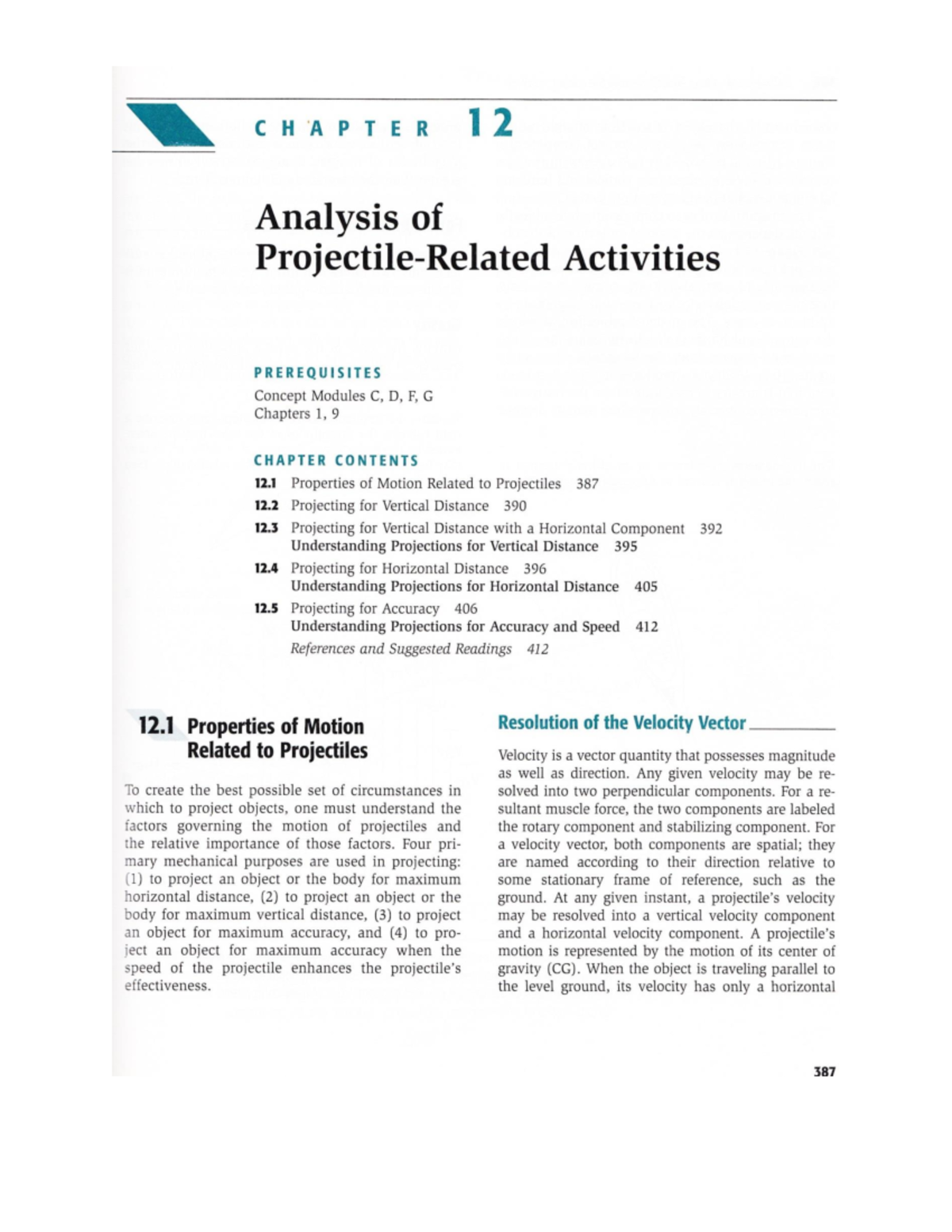 Chapter 12: Analysis of Activities in Motion - Concepts & Projections ...