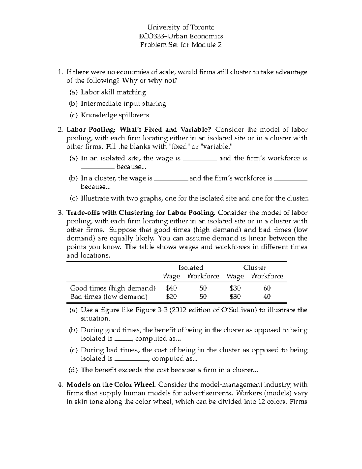 Economics Problem Set 2 - University of Toronto Module 2 Analysis - Studocu