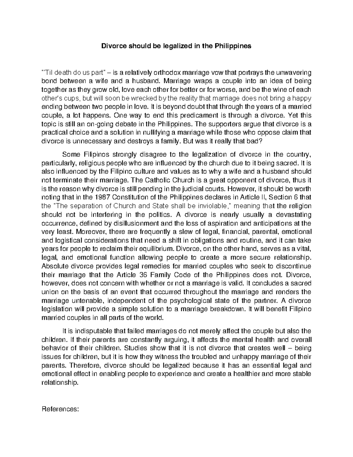 Panimdim.Persuasive Speech about divorce being legalized in the ...