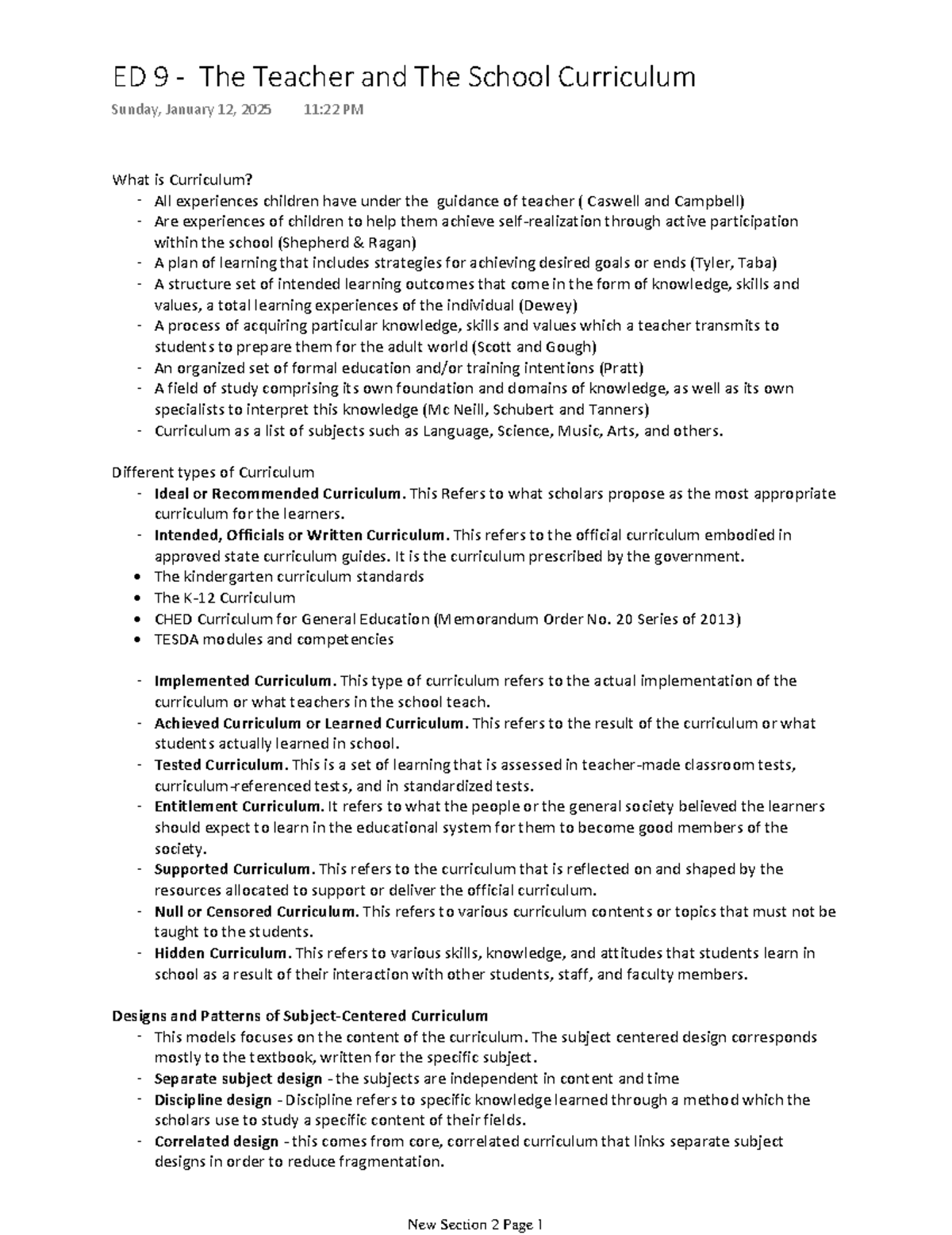 ED 9 The Teacher and The School Curriculum - All experiences children ...