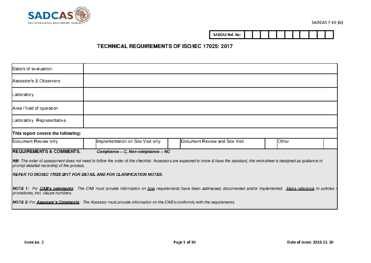SADCAS F 60 (b) - ISO/IEC 17025:2017 Technical Requirements Analysis ...