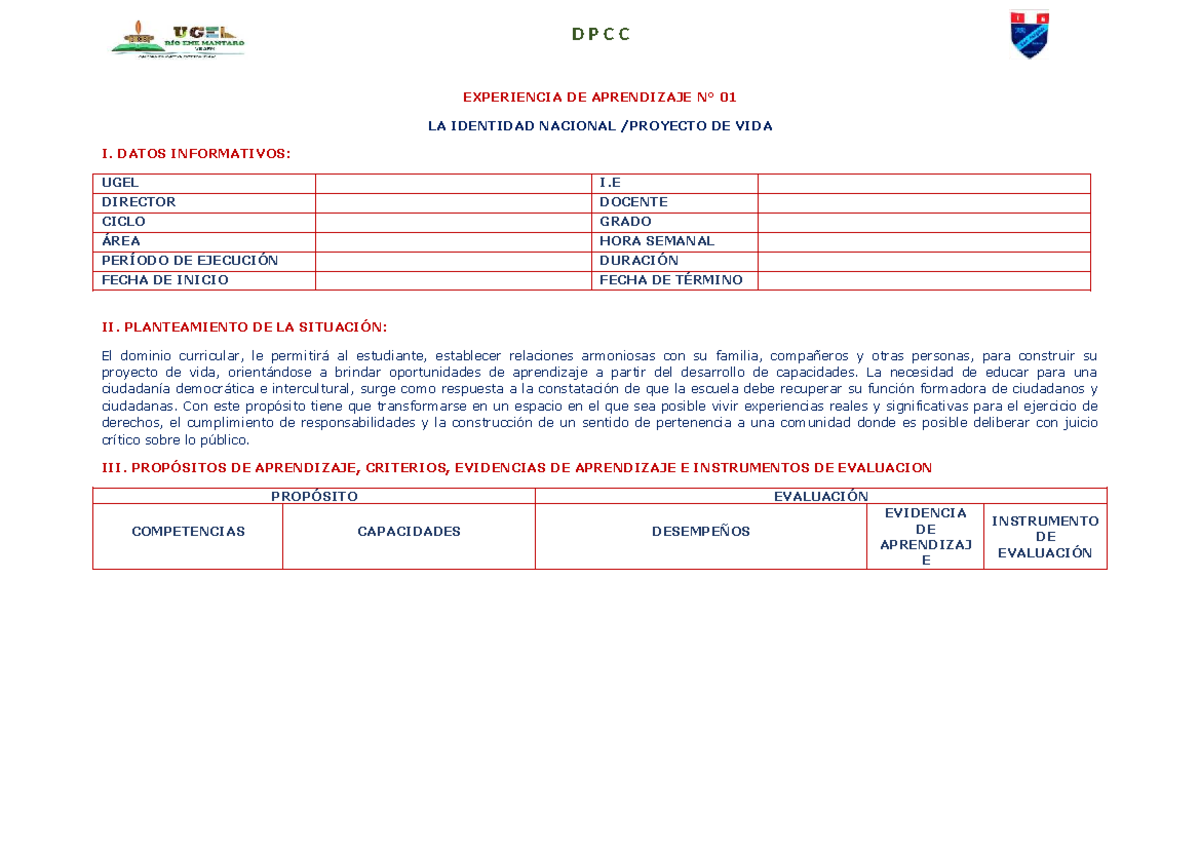 3ro Experiencia de Aprendizaje n°1 DPCC - EXPERIENCIA DE APRENDIZAJE N° 01 LA IDENTIDAD NACIONAL ...