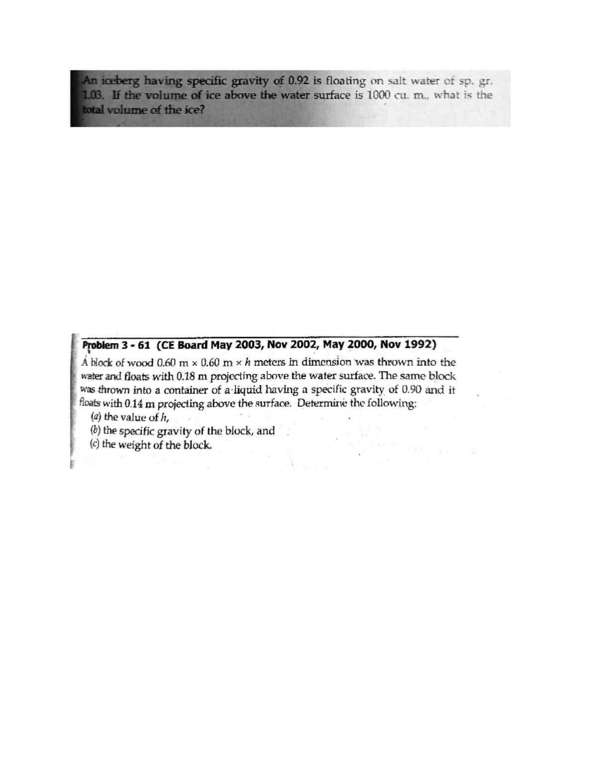 Problems 1-5 - A vertical rectangular plane of height d and base b is submerged in a liquid with ...
