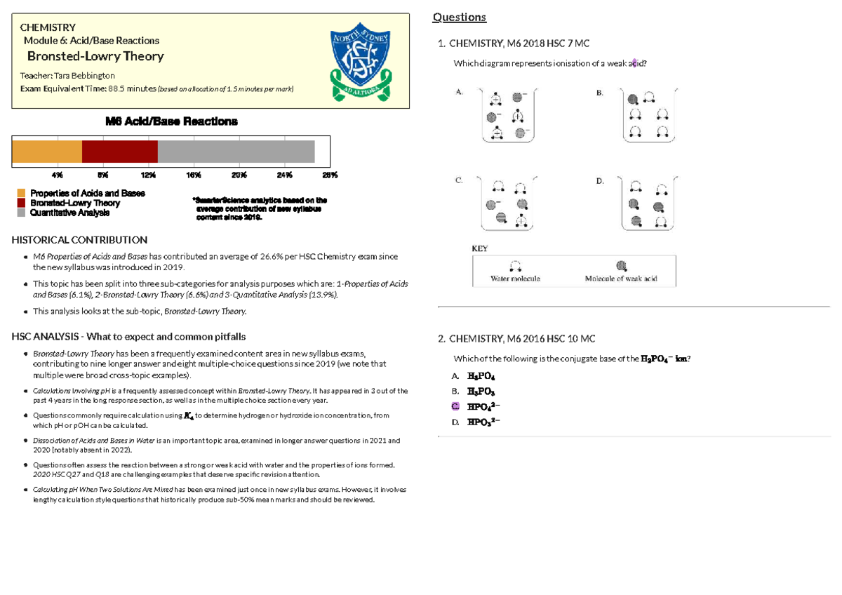 CHEMISTRY M6: Bronsted-Lowry Theory and Acid-Base Reactions - Studocu