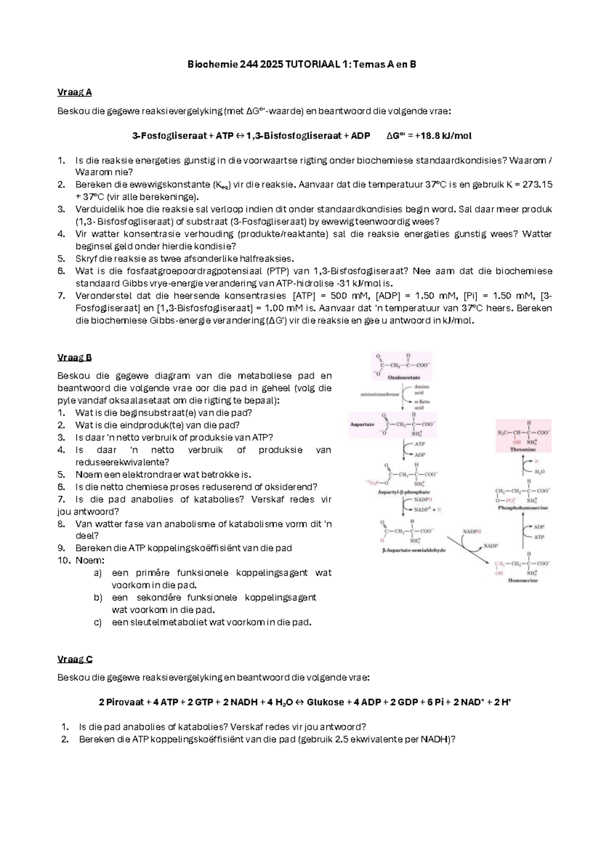 244 TUT1 2025 - Tutorial 1 on Metabolic Reactions and Equilibrium - Studocu