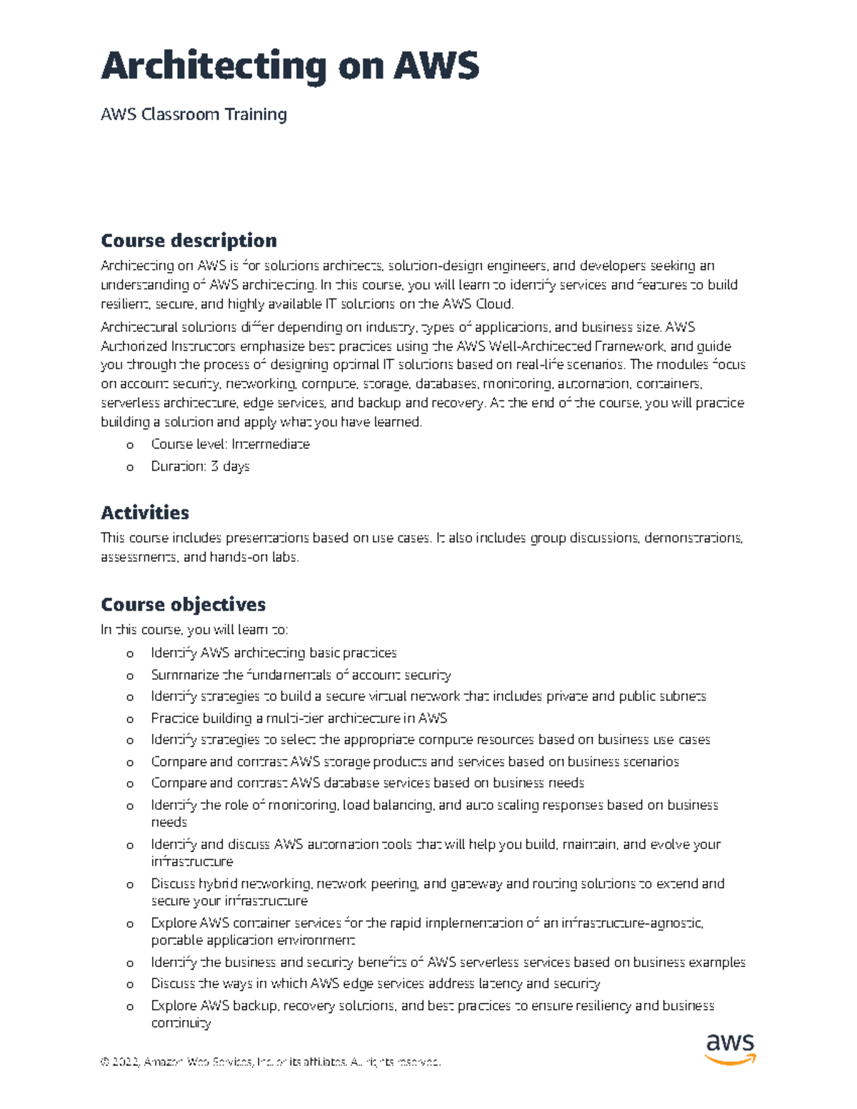 Aws architecture - AWS Classroom Training Course description ...