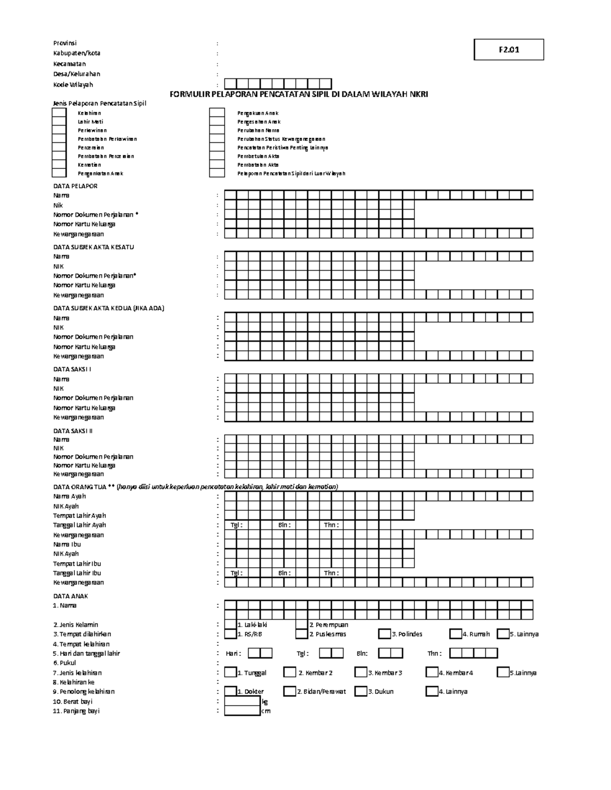 Formulir F2.01 - Pelaporan Pencatatan Sipil dan Perubahan Status - Studocu