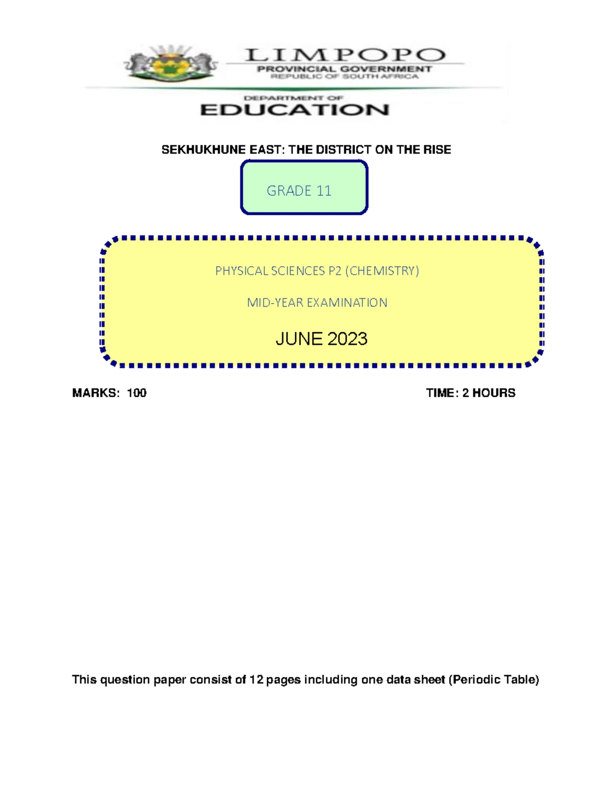 KZN Physical Sciences Grade 11 Scope Overview for 2024 Exam - Studocu