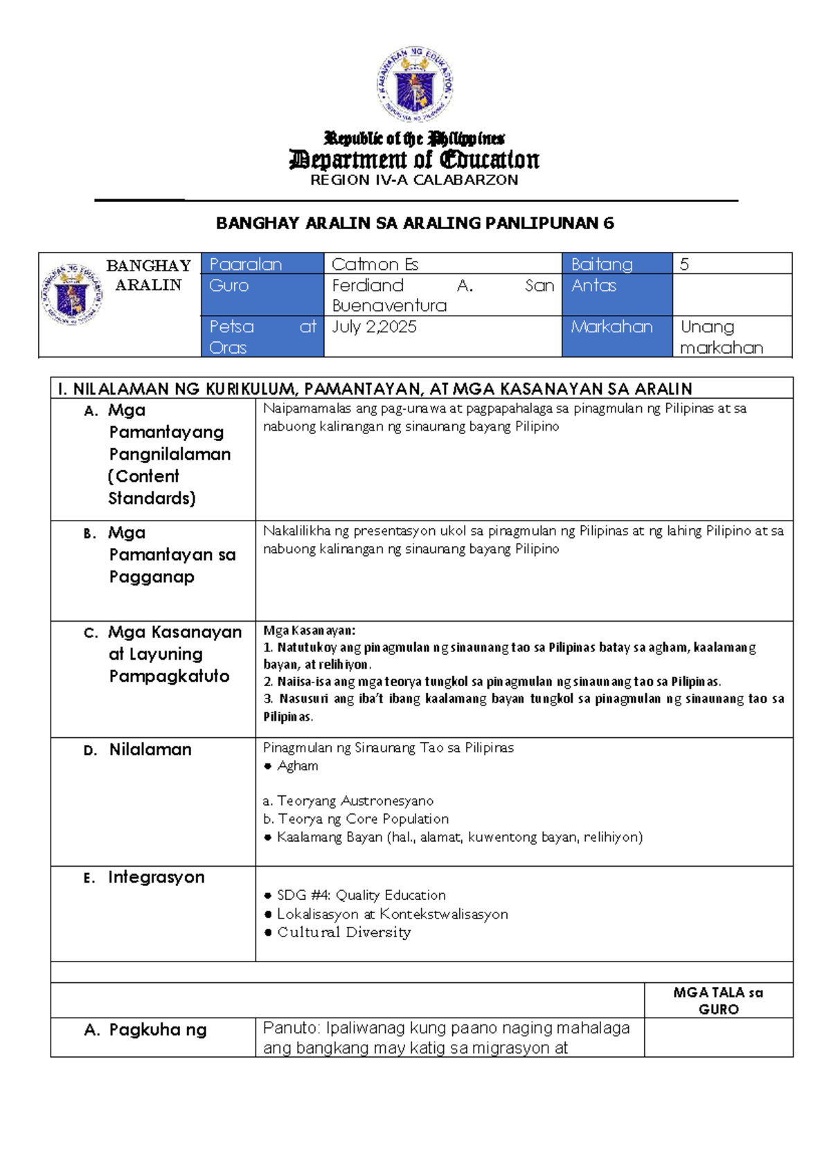 BANGHAY ARALIN SA ARALING PANLIPUNAN 6: Week 3 DLP AP Day 3 - Studocu