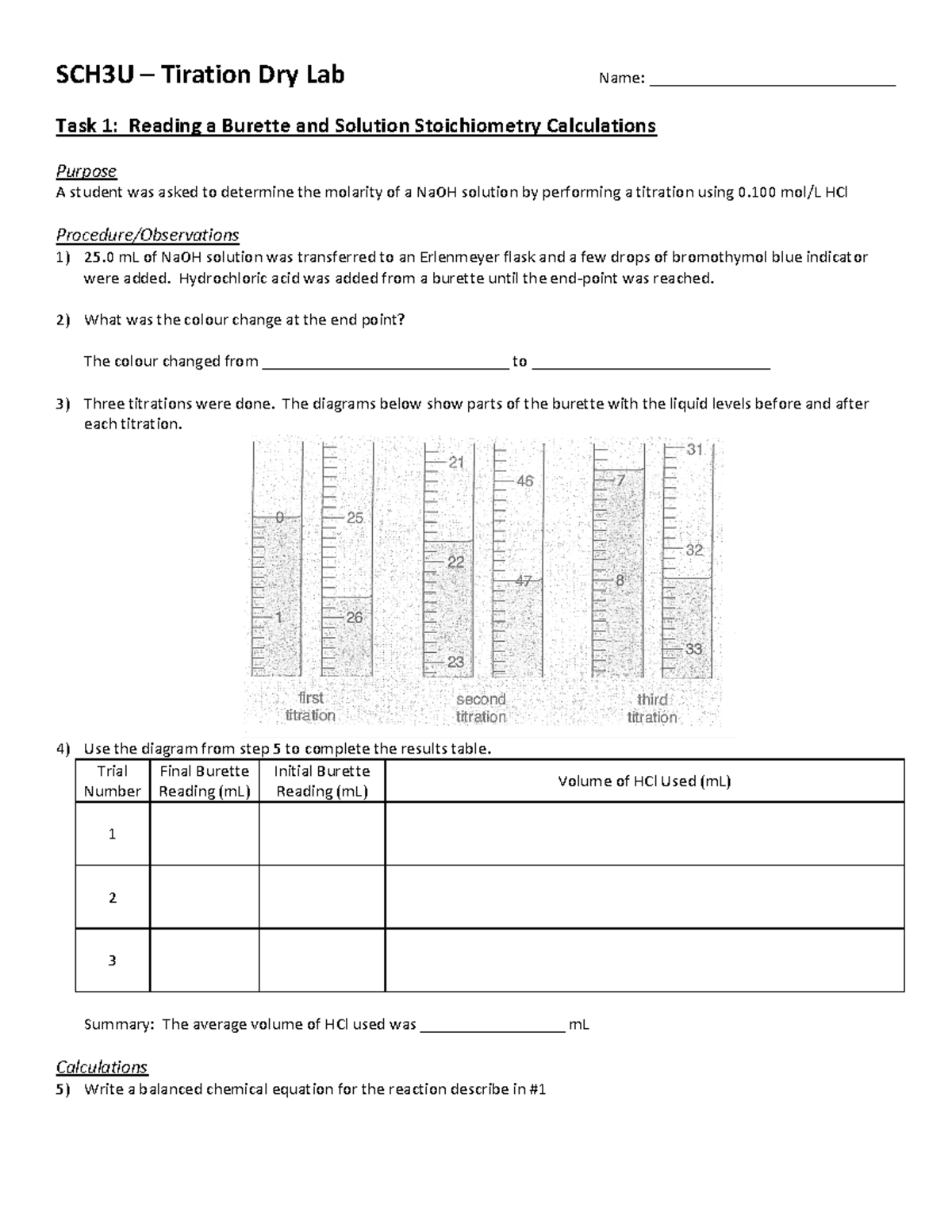 SCH3U - Acid Base Titration Dry Lab Report and Analysis - Studocu