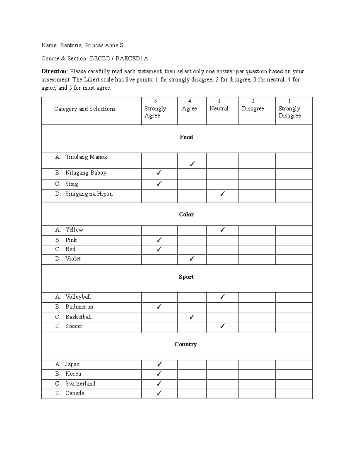 MATH- Likert Scale Survey for Course Assessment - Studocu