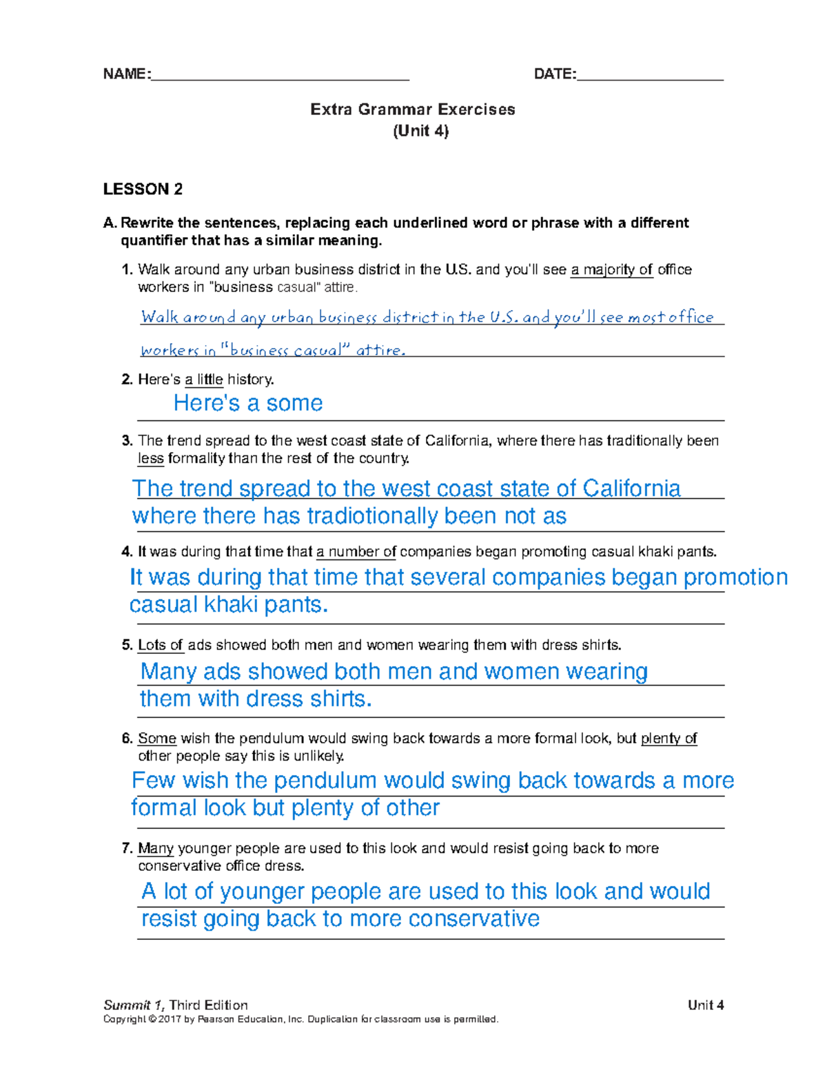 Grammar unit 4 - Short information - Copyright © 2017 by Pearson ...