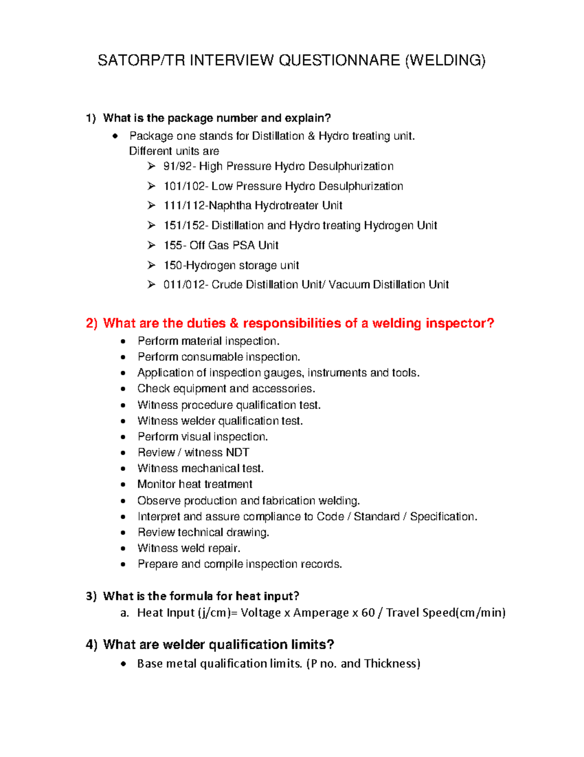 Welding Inspector Interview Questions (WELD 101) - Studocu