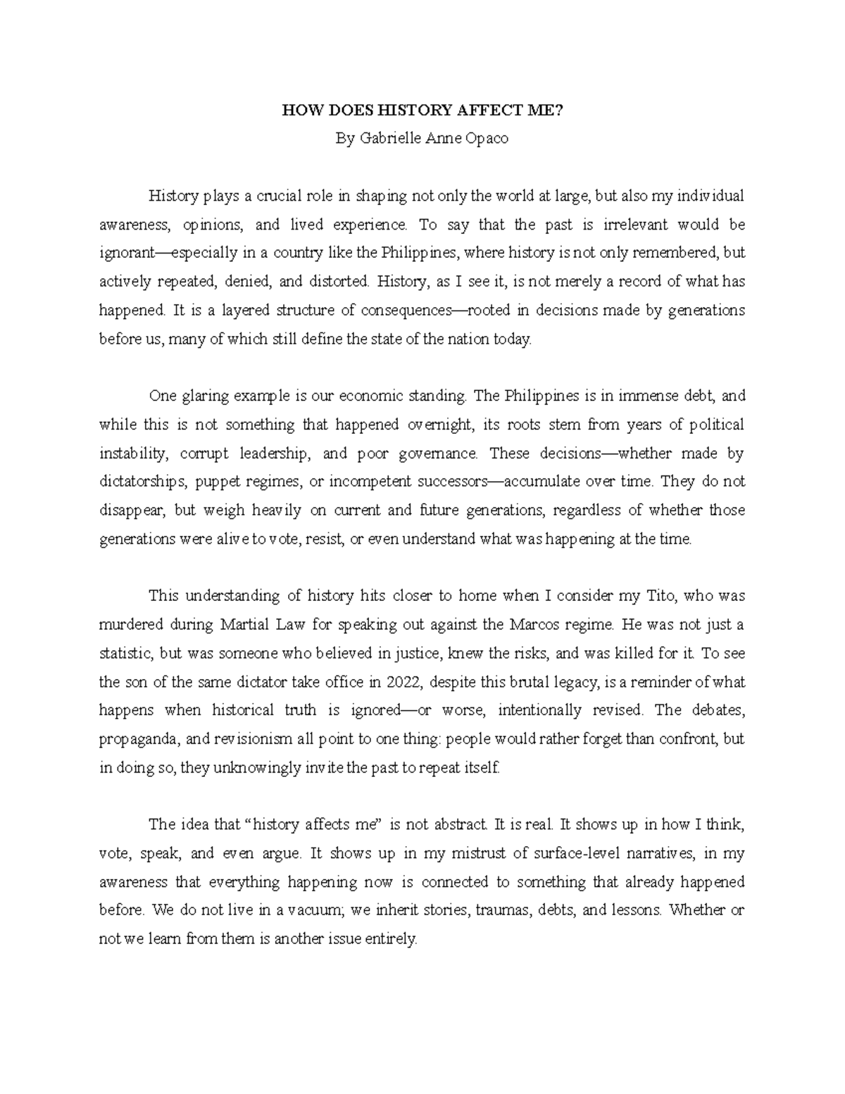 HIST 101: Essay 1 - The Impact of History on Personal Identity - Studocu