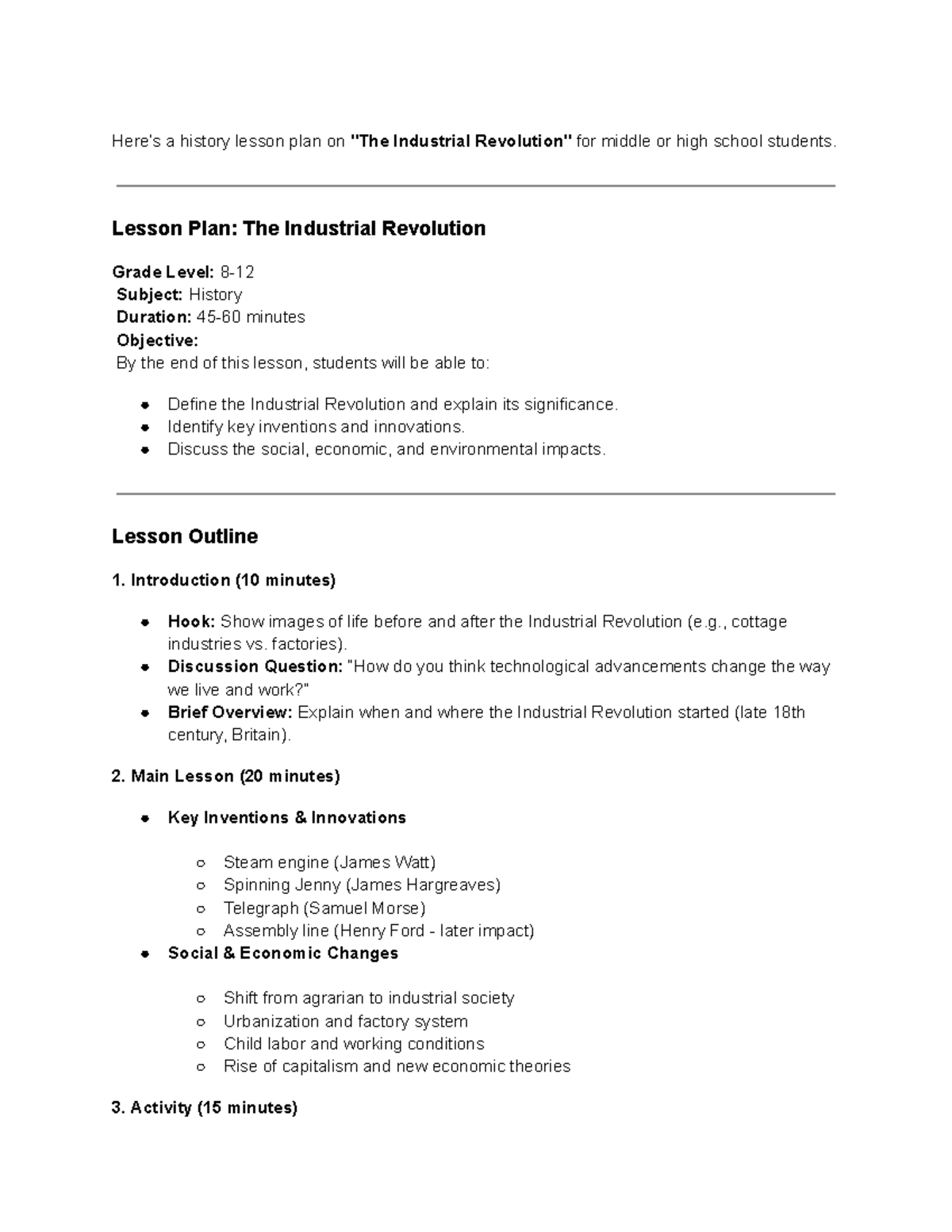 English 5 - Here’s a history lesson plan on "The Industrial Revolution ...