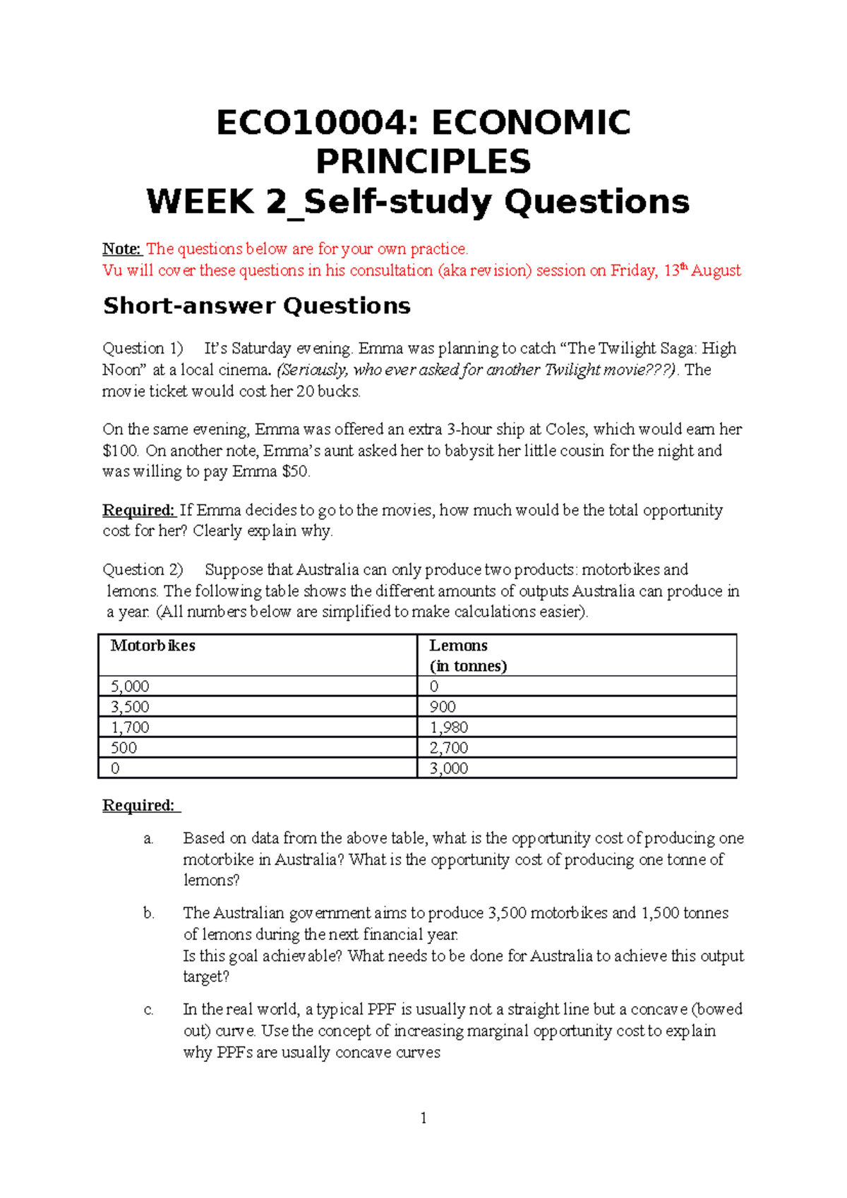 Week 2 Self-study Questions eco10004 - ECO10004: ECONOMIC PRINCIPLES ...
