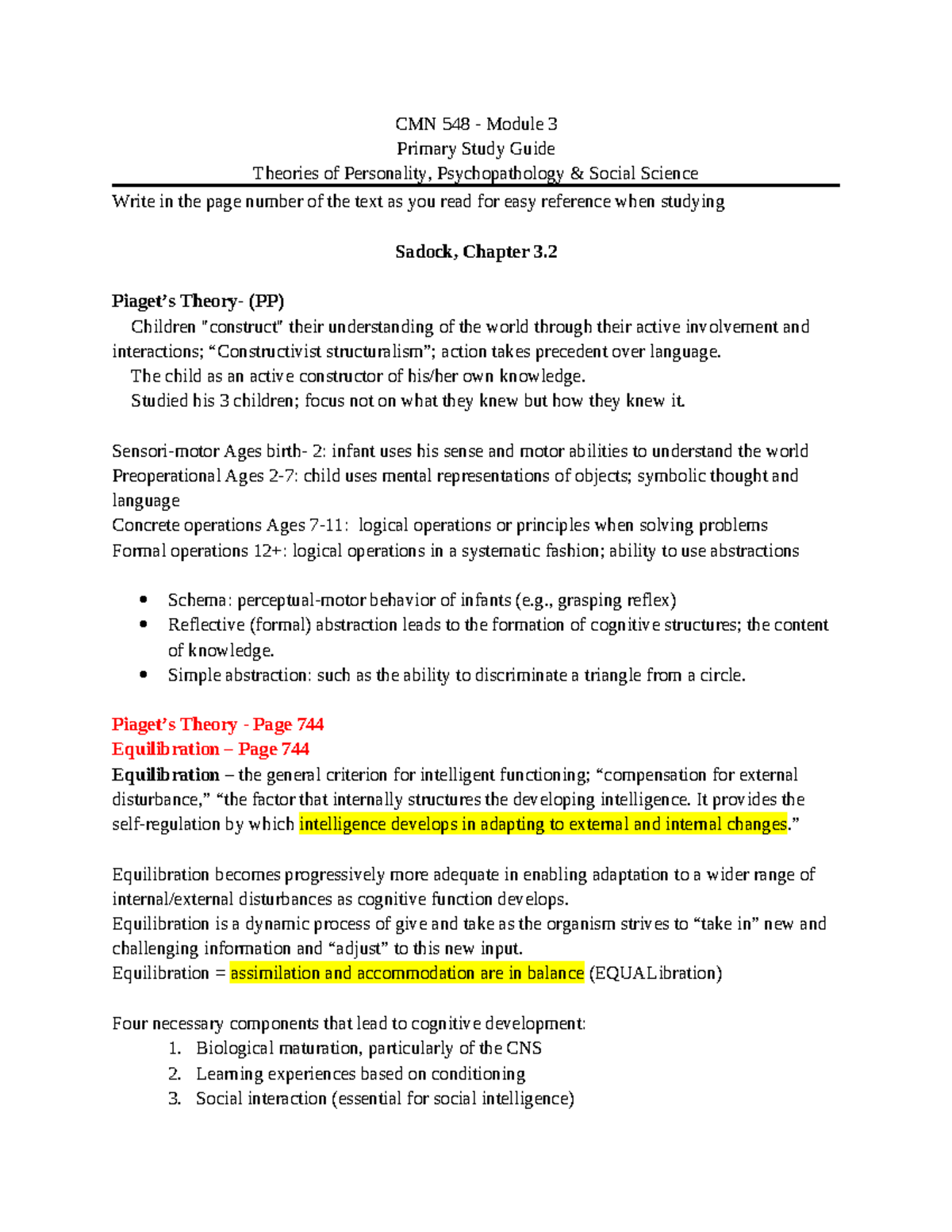 CMN 548 Module 3 Study Guide: Theories of Personality & Learning - Studocu